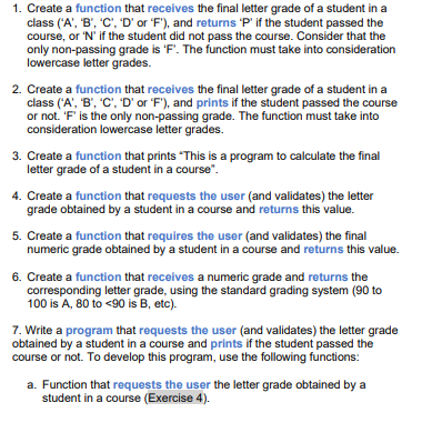 Solved 1. Create a function that receives the final letter | Chegg.com