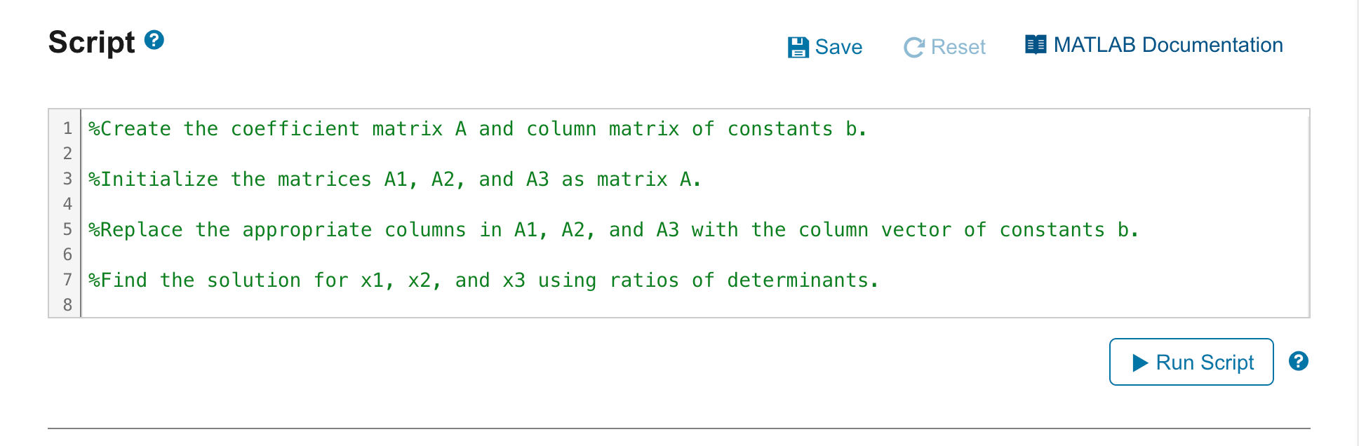 % Create the coefficient matrix A and column matrix | Chegg.com