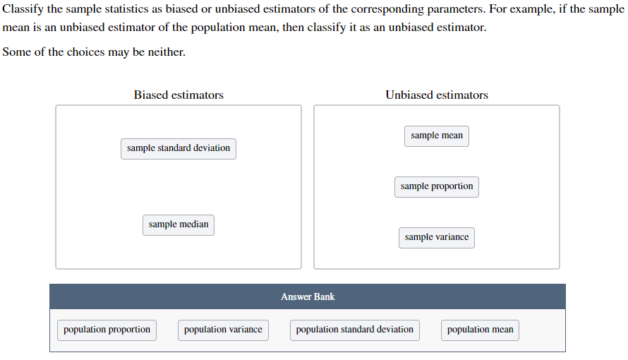 Solved Classify the sample statistics as biased or unbiased | Chegg.com