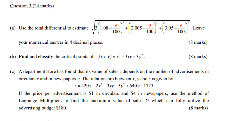Solved (a) Use the total differential to estimate | Chegg.com