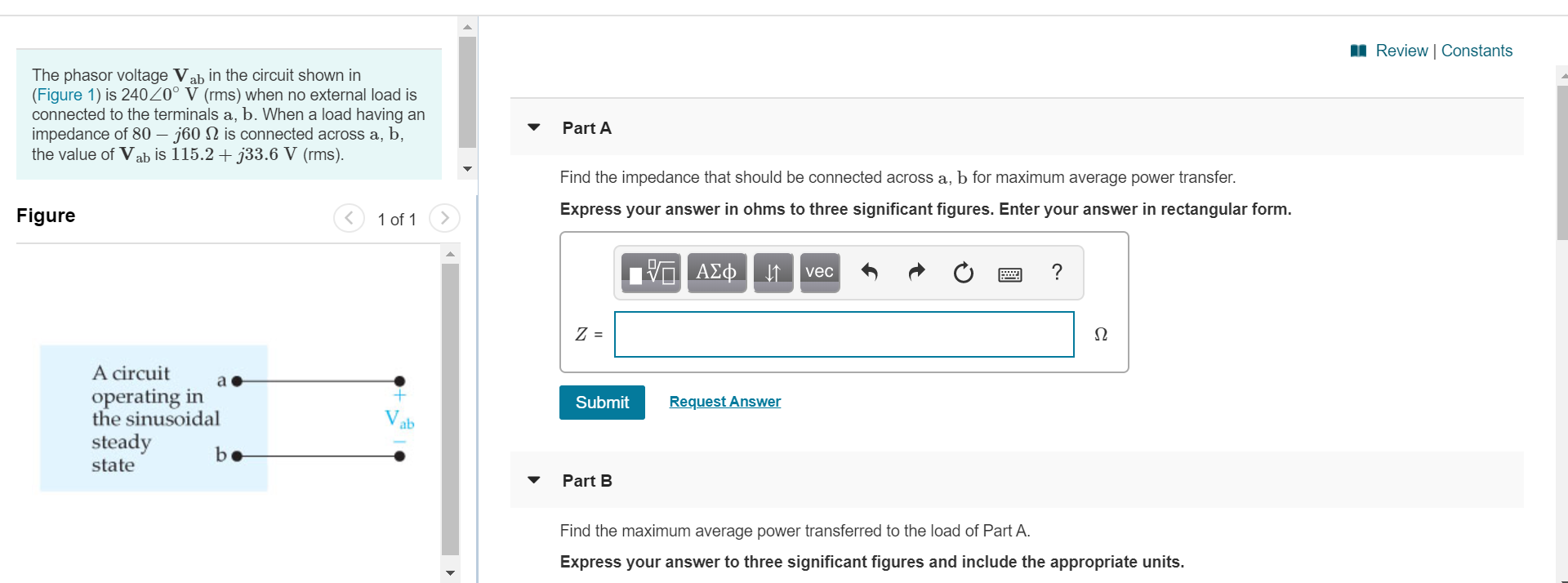 Solved Review Constants The phasor voltage Vab in the | Chegg.com