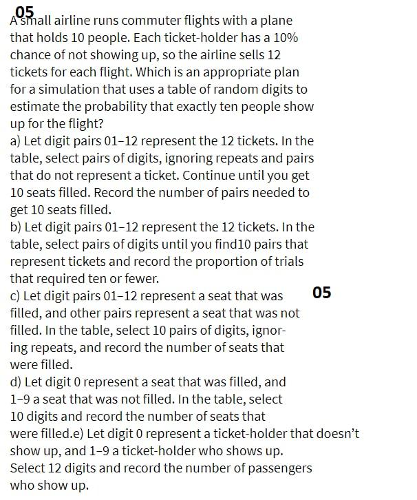 05 A small airline runs commuter flights with a plane | Chegg.com