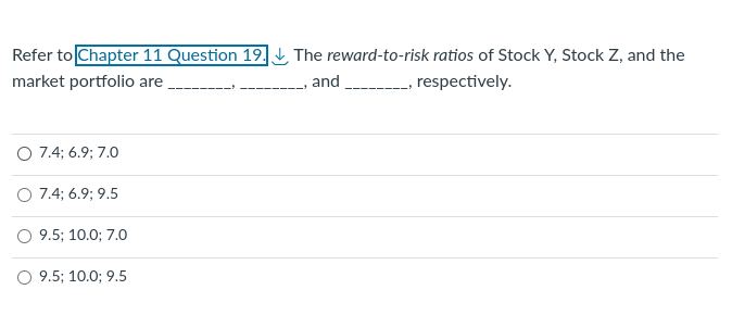 Solved Reward-to-Risk Ratios Stock Y has a beta of 1.20 | Chegg.com