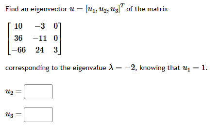 Solved Find an eigenvector u=[u1,u2,u3]T ﻿of the | Chegg.com