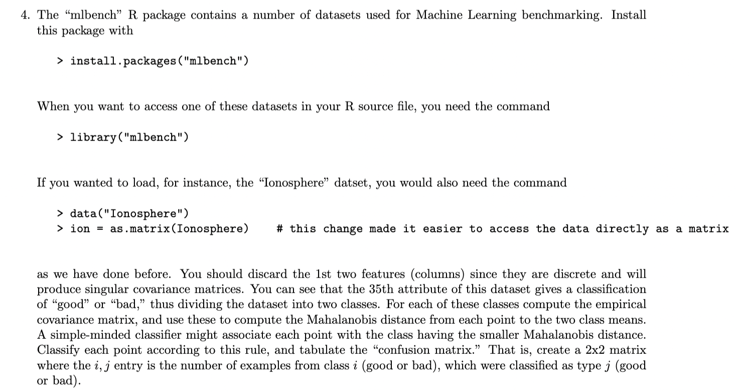 Solved 4. The “mlbench” R package contains a number of | Chegg.com