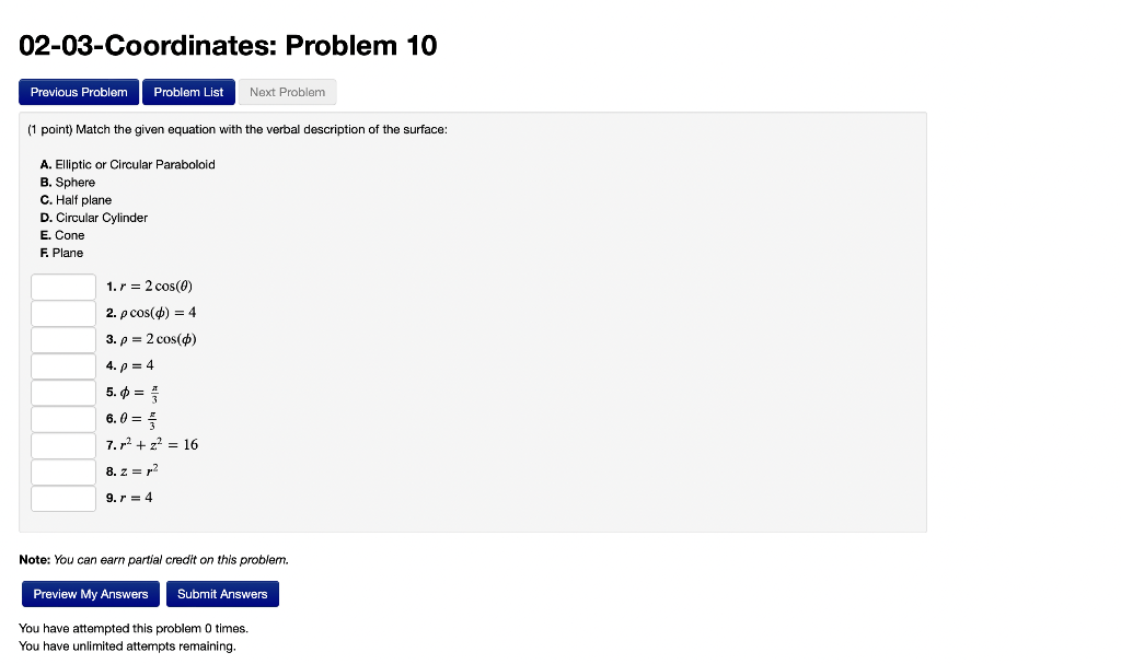 Solved (1 point) Match the given equation with the verbal | Chegg.com