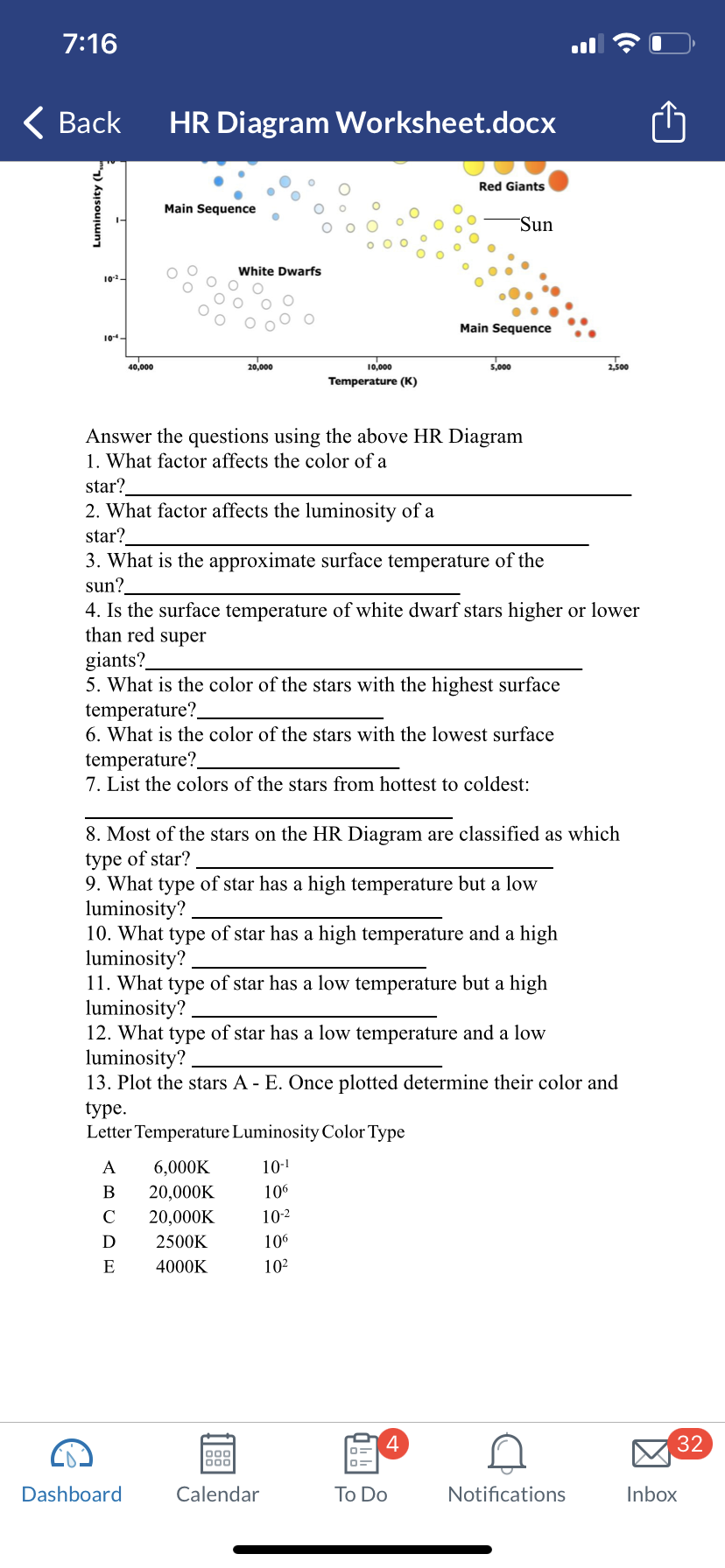 Solved Answer the questions using the above HR Diagram 1. | Chegg.com