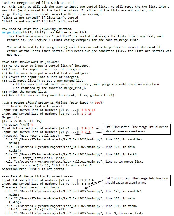Solved Task 6 Merge Sorted List With Assert For This Task 4932