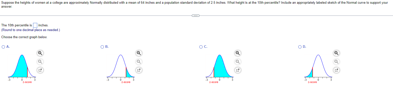 Solved answer. The 10th percentile is _inches. (Round to one | Chegg.com