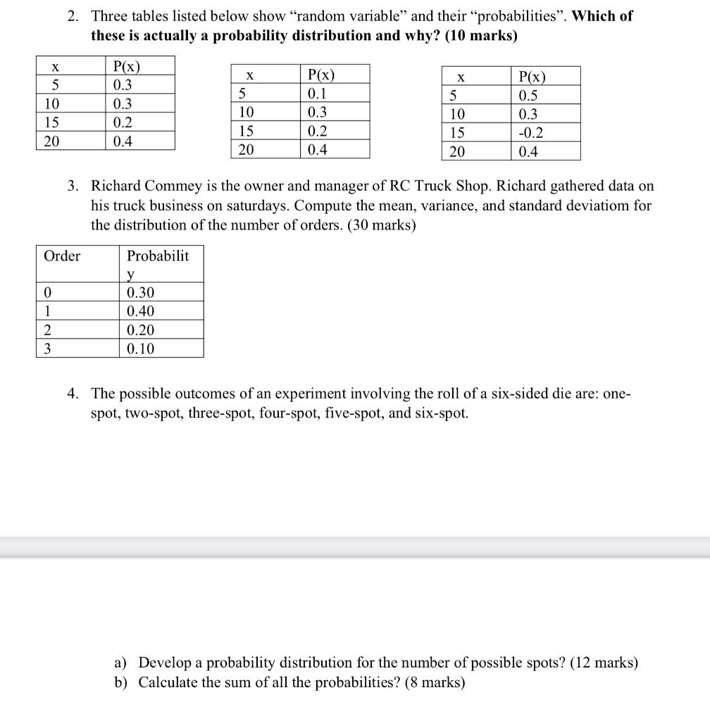 Solved 2. Three tables listed below show “random variable” | Chegg.com