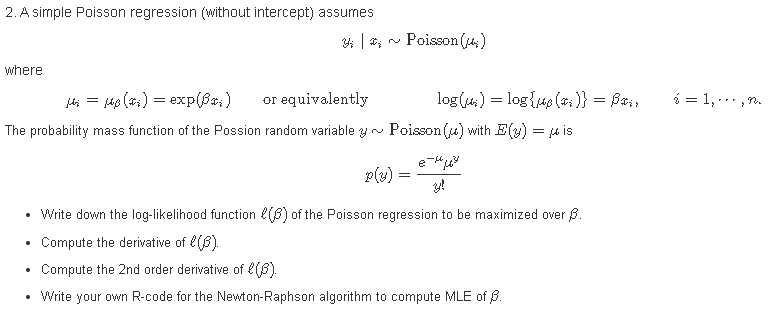 2. A simple Poisson regression (without intercept) | Chegg.com