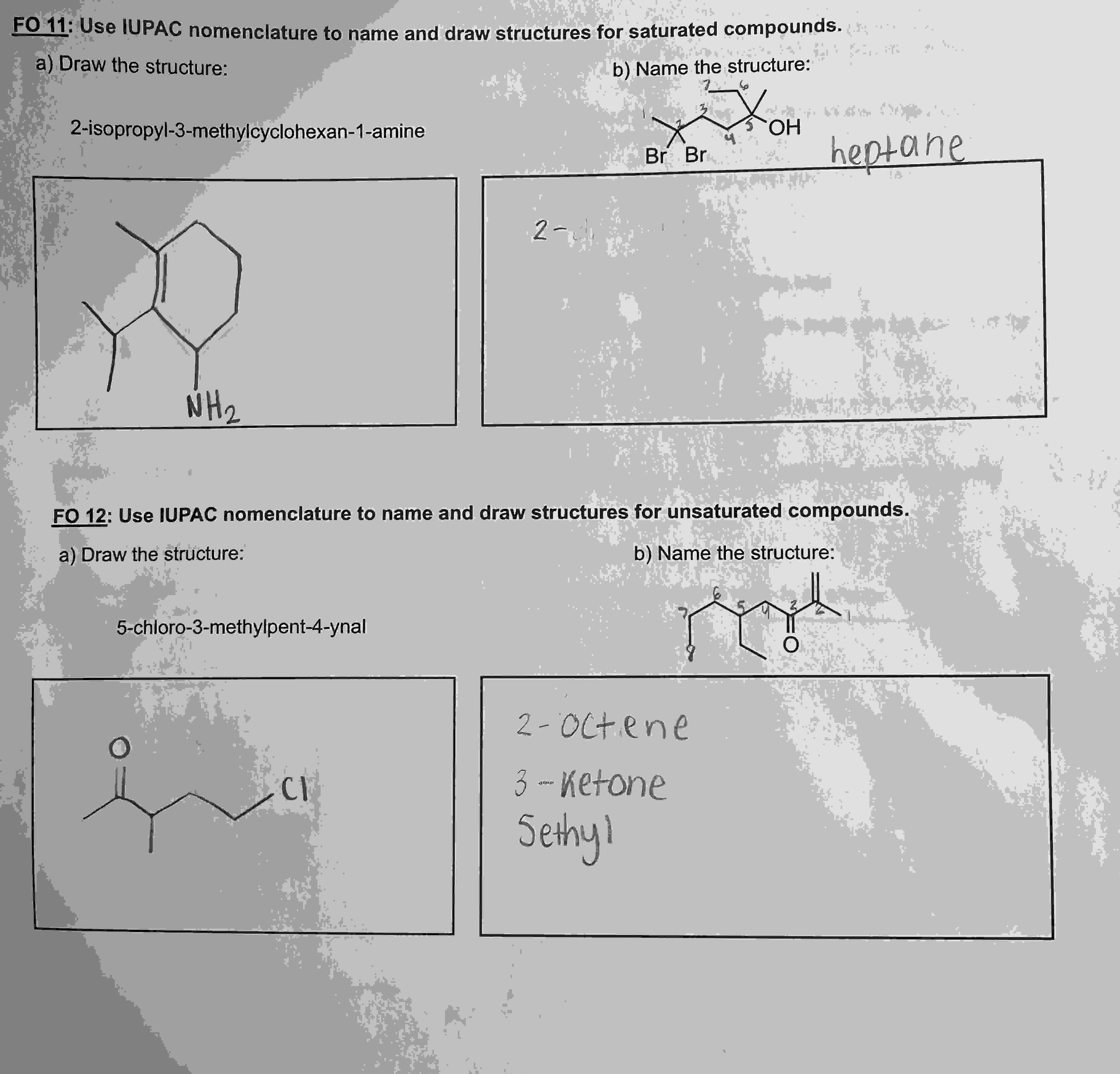 Solved F0 11: Use IUPAC nomenclature to name and draw | Chegg.com