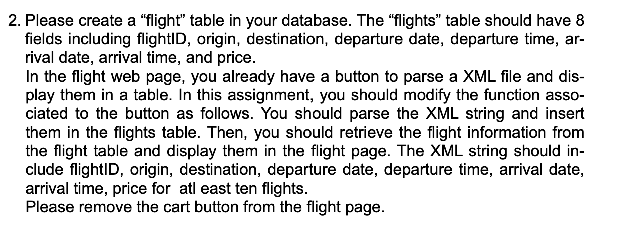 Solved 2. Please create a "flight" table in your database. | Chegg.com