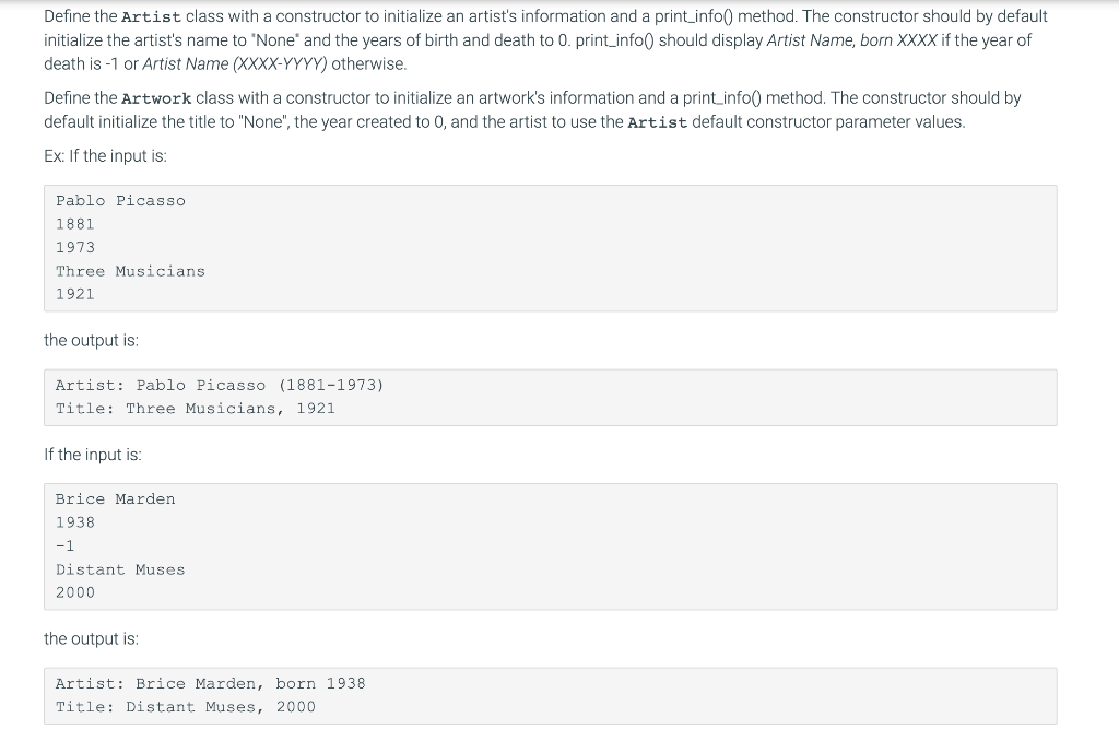 Solved Define the Artist class with a constructor to | Chegg.com