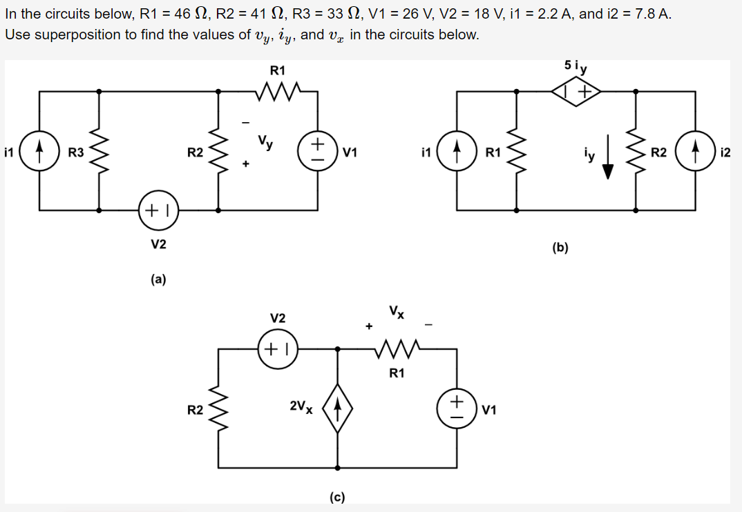 Solved In the circuits below, R1=46Ω,R2=41Ω,R3=33Ω,V1=26 V, | Chegg.com