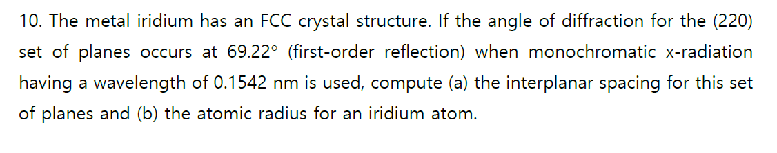 Solved 10. The metal iridium has an FCC crystal structure. | Chegg.com