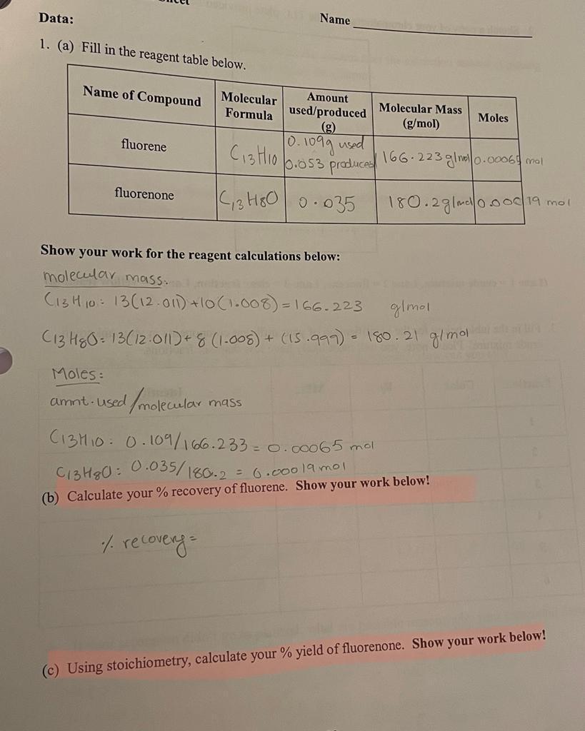Solved 1. (a) Fill in the reagent table below. Show your | Chegg.com