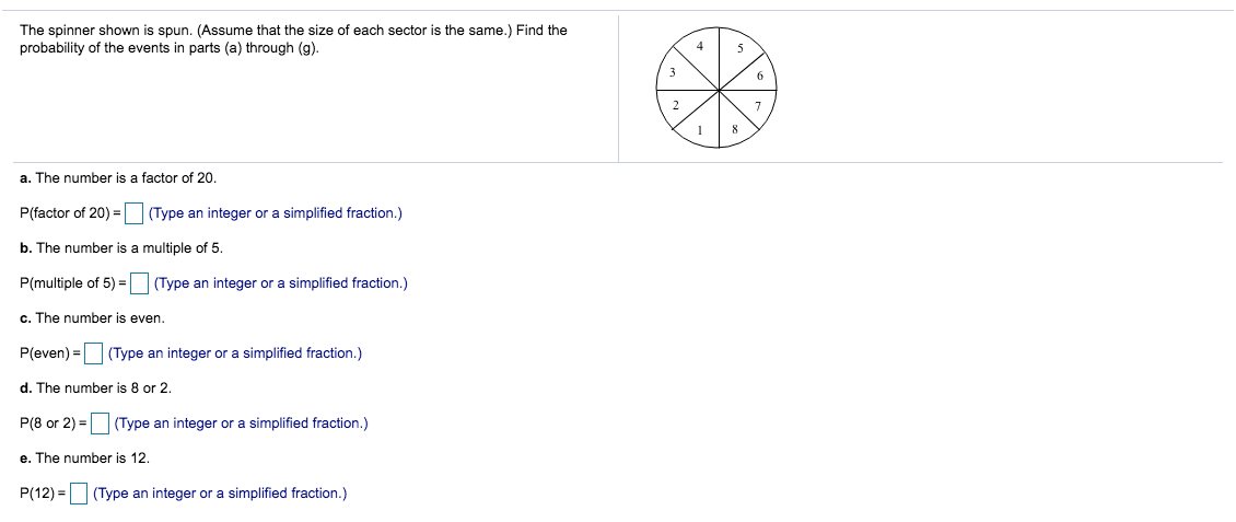 Solved The spinner shown is spun. (Assume that the size of | Chegg.com