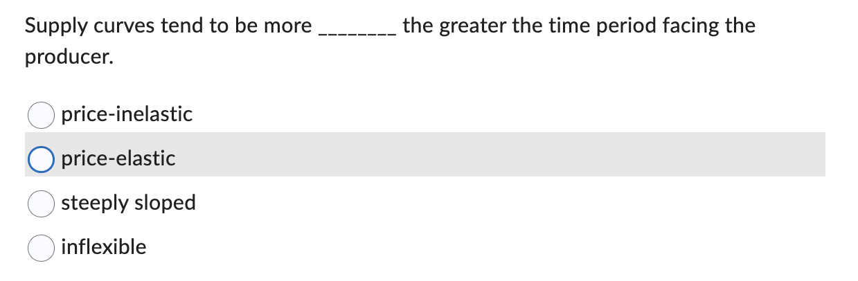 Solved Supply curves tend to be more the greater the time | Chegg.com