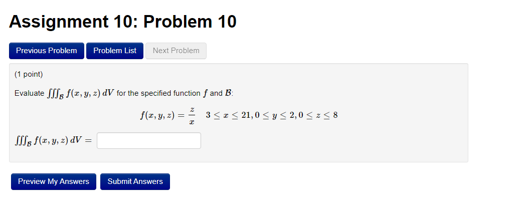 Solved Assignment 10: Problem 10 Previous Problem Problem | Chegg.com