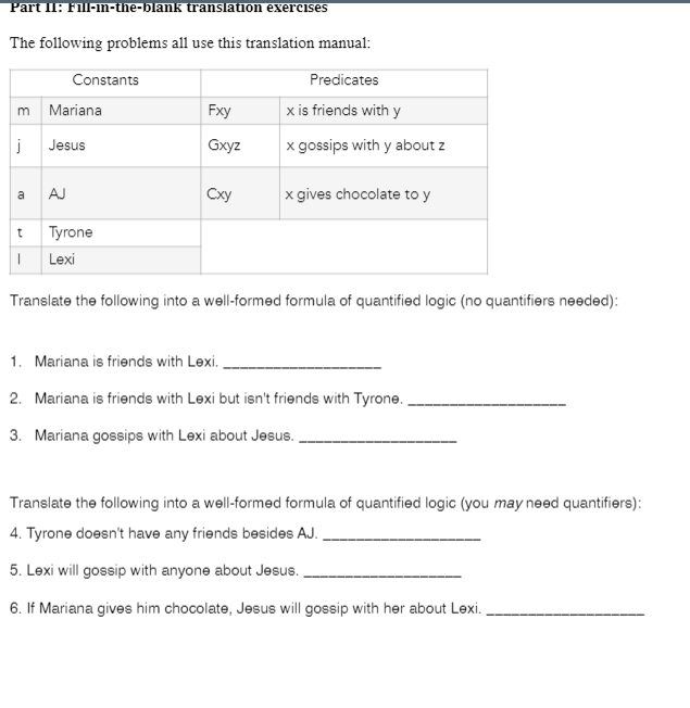 Solved Part 1: Fill-in-the-blank translation exercises The | Chegg.com