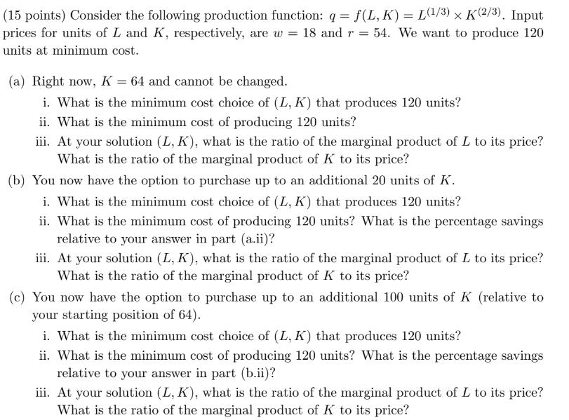 Solved (15 points) Consider the following production | Chegg.com Solved (15 points) Consider the following production | Chegg.com