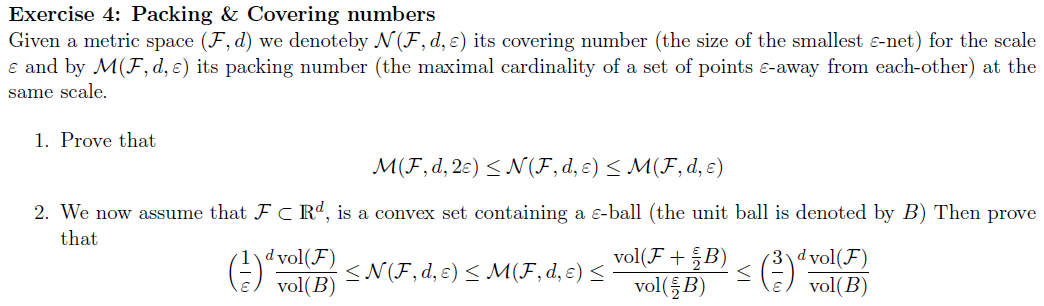 Solved Exercise 4: Packing \& Covering numbers Given a | Chegg.com