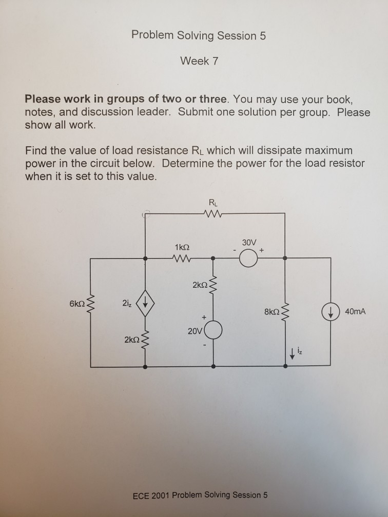 Solved Problem Solving Session 5 Week 7 Please work in | Chegg.com