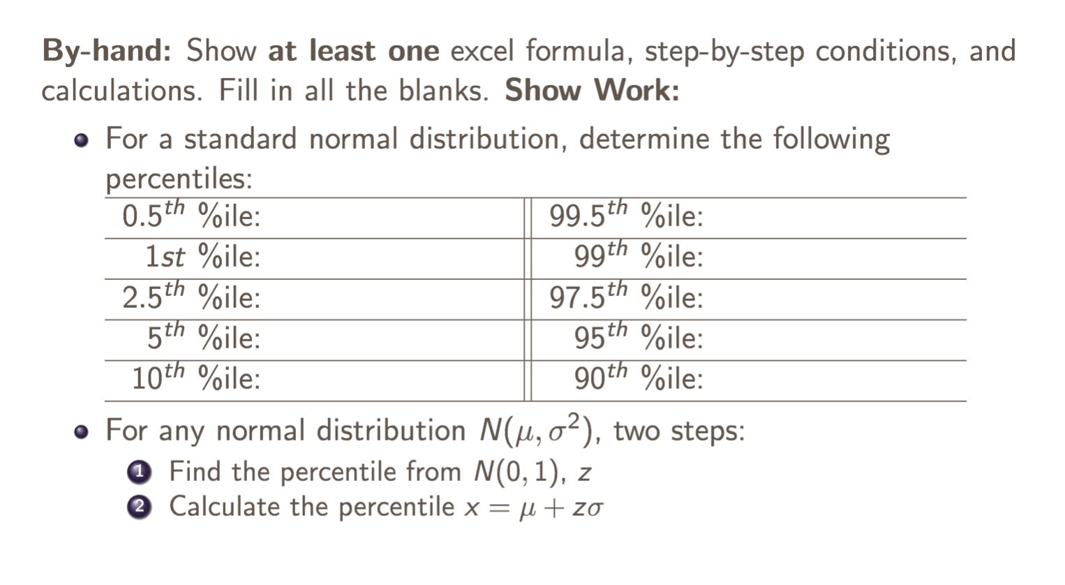 Solved By-hand: Show at least one excel formula, | Chegg.com