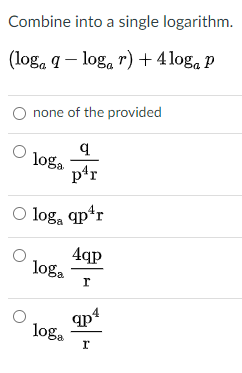 Solved Combine into a single logarithm. (loga 9 - loga r) + | Chegg.com