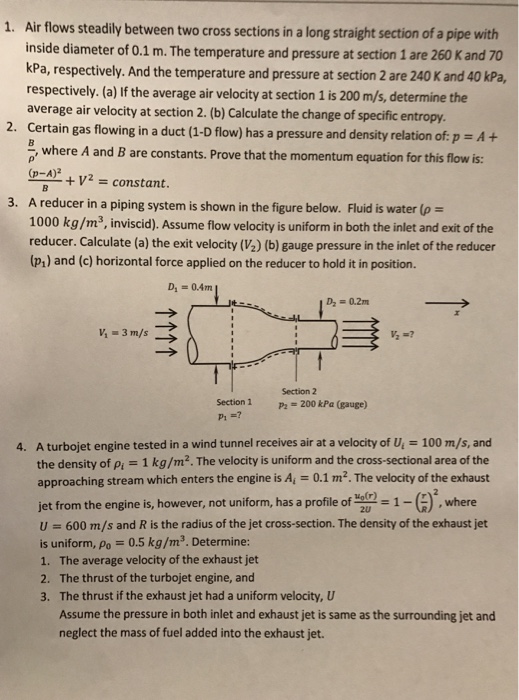 Solved Air flows steadily between two cross sections in a | Chegg.com