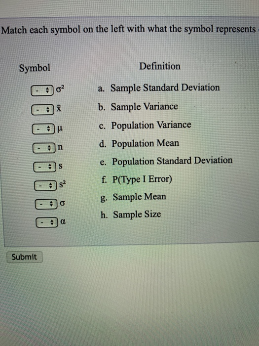Solved Match each symbol on the left with what the symbol | Chegg.com