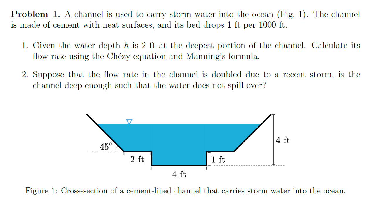 Solved Problem 1. A channel is used to carry storm water | Chegg.com
