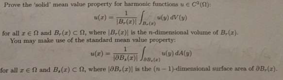 Solved Prove the solid' mean value property for harmonic | Chegg.com