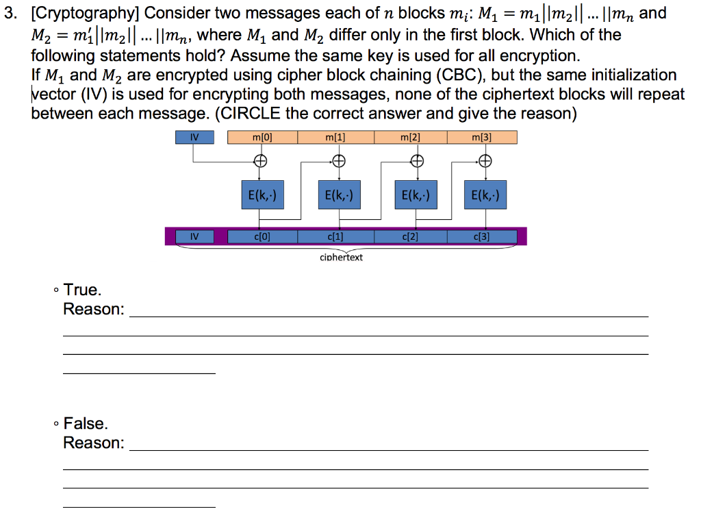 Solved 3. [Cryptography] Consider two messages each of n | Chegg.com