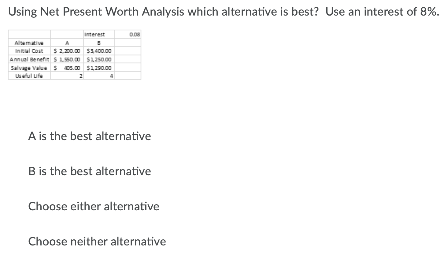 solved-using-net-present-worth-analysis-which-alternative-is-chegg