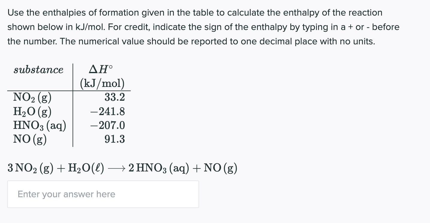 Solved Use the enthalpies of formation given in the table to | Chegg.com