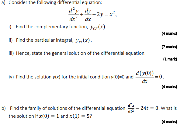 Solved a) Consider the following differential equation: d’yt | Chegg.com