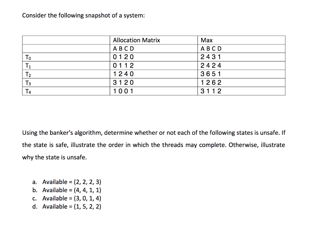 Consider the following snapshot of a system: То T1 | Chegg.com