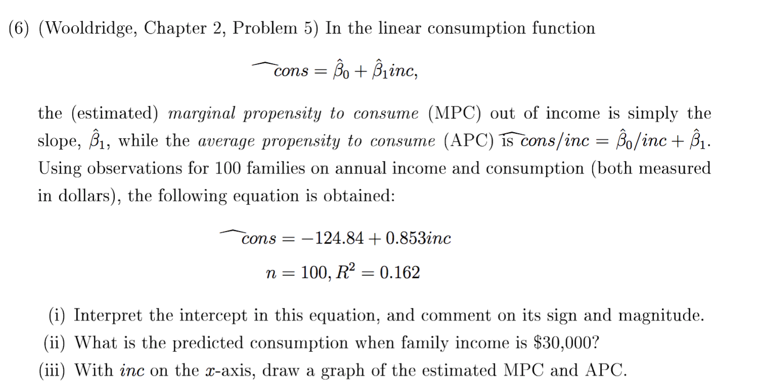 Solved (6) (Wooldridge, Chapter 2, Problem 5) In the linear | Chegg.com