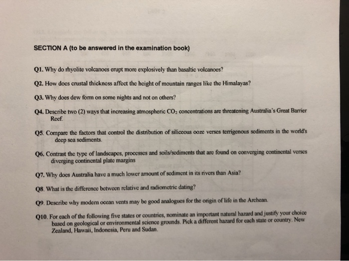 Solved SECTION A (to be answered in the examination book) | Chegg.com