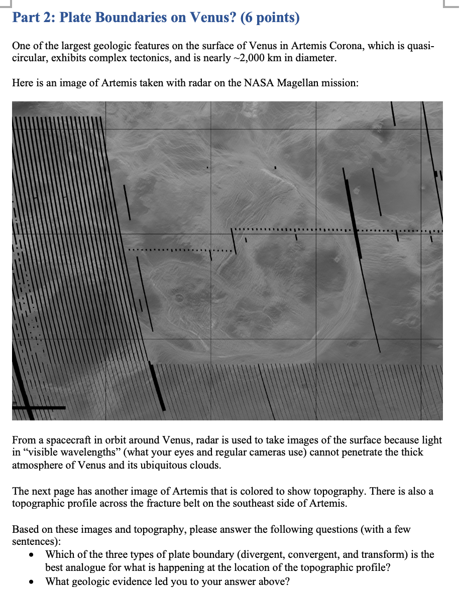 Solved Part 2: Plate Boundaries on Venus? (6 points) One of | Chegg.com