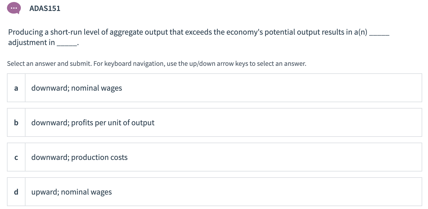 Solved ADAS151 Producing a short-run level of aggregate | Chegg.com