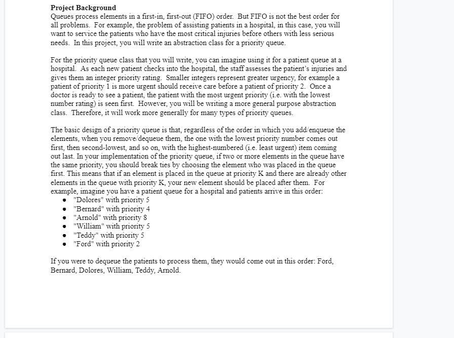 Project Background Queues process elements in a | Chegg.com