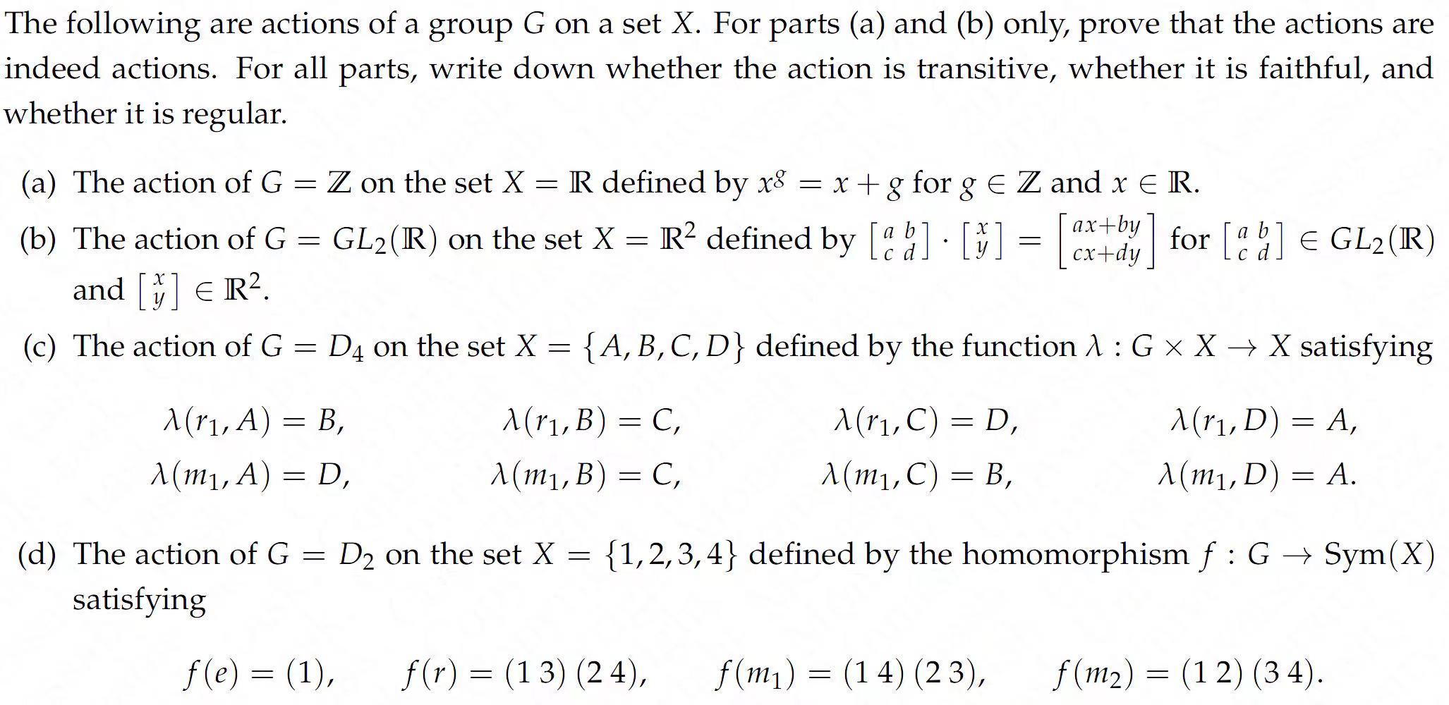 Solved The following are actions of a group G on a set X. | Chegg.com