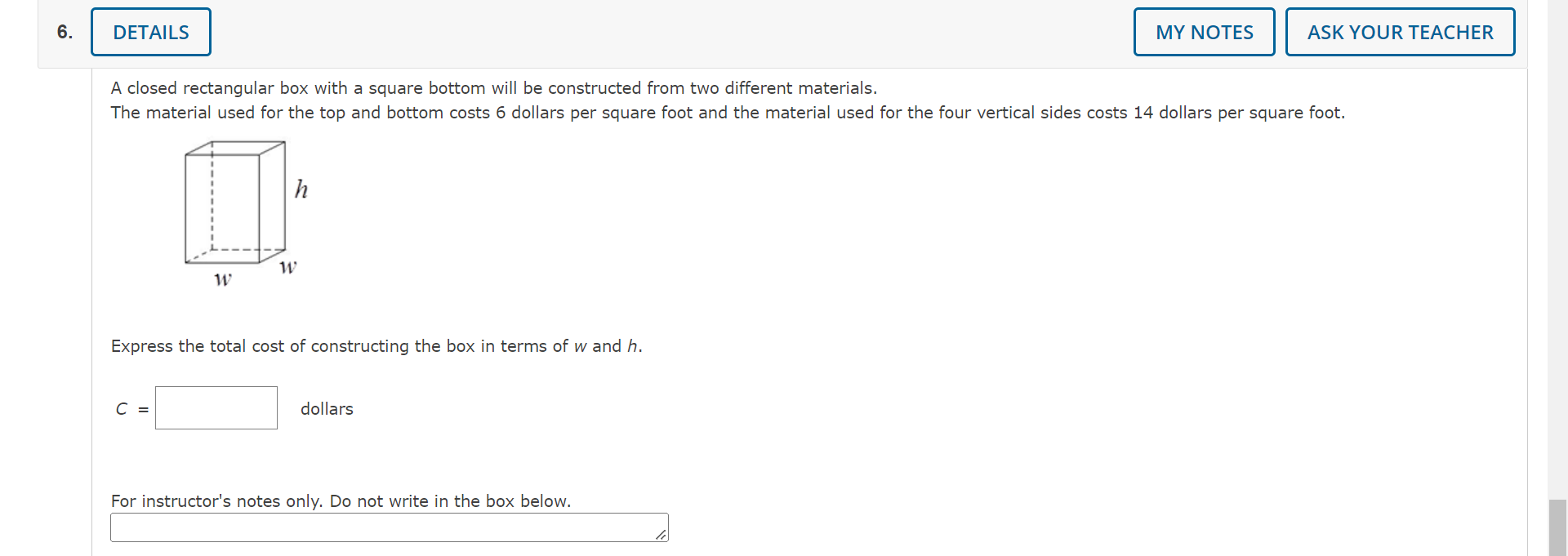 Solved A closed rectangular box with a square bottom will be | Chegg.com