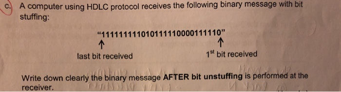 Solved c A computer using HDLC protocol receives the | Chegg.com