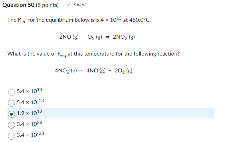Solved The Keq for the equilibrium below is 5.4×1013 at | Chegg.com