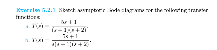 Solved Exercise 5.2.1 Sketch asymptotic Bode diagrams for | Chegg.com