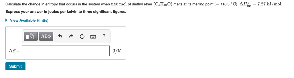 Solved Calculate the change in entropy that occurs in the | Chegg.com